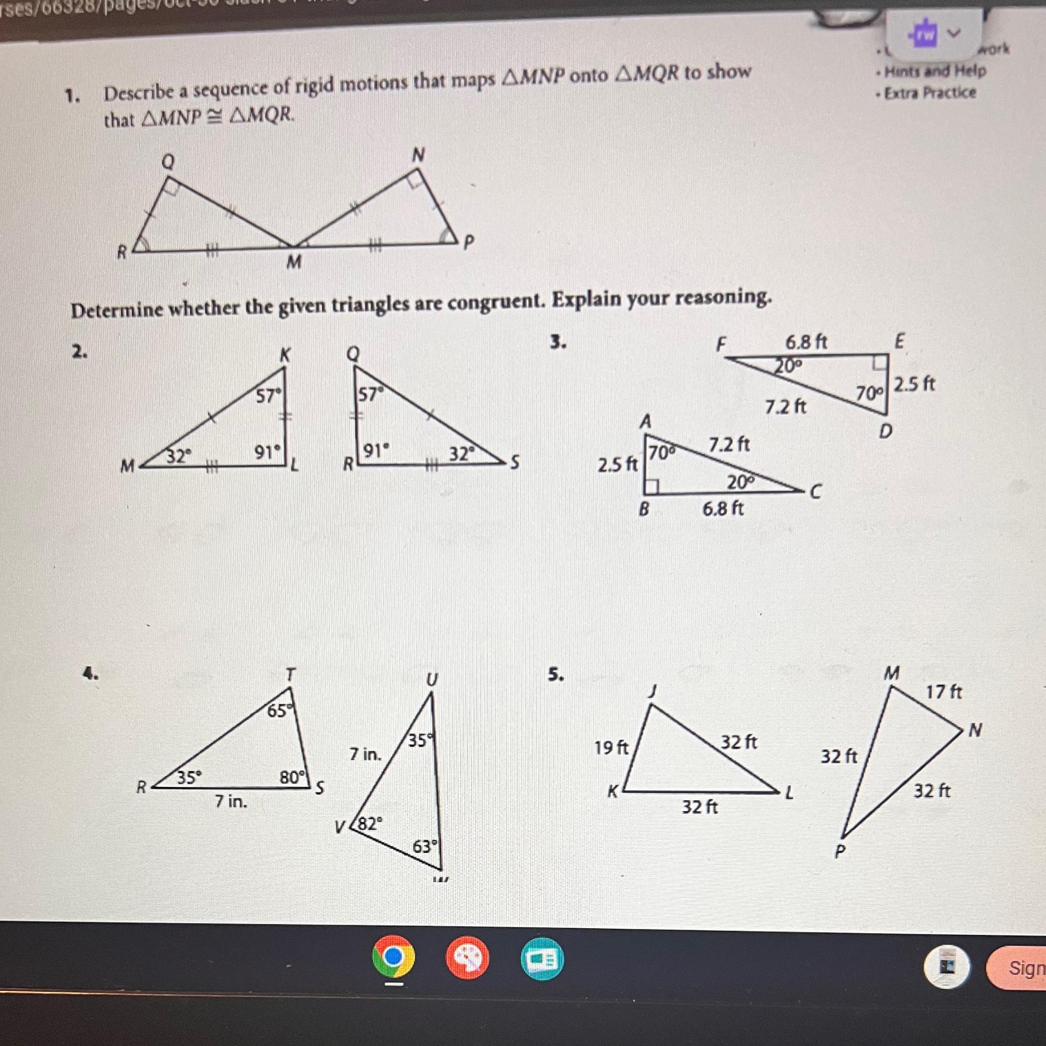 Solved Describe a sequence of rigid motions that maps | Chegg.com