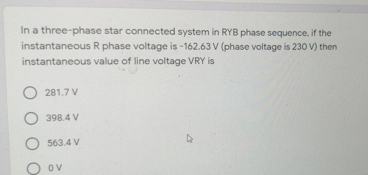 Solved In a three-phase star connected system in RYB phase | Chegg.com