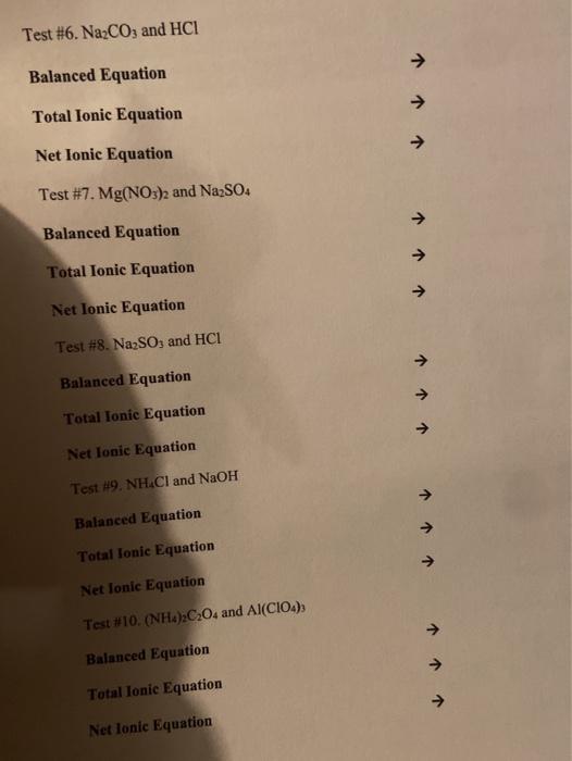 Solved Test #6. Na2CO3 and HCl 7 Balanced Equation Total | Chegg.com