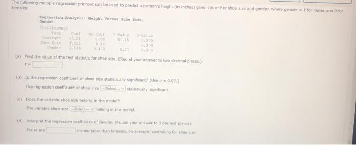 Solved The following multiple regression printout can be | Chegg.com