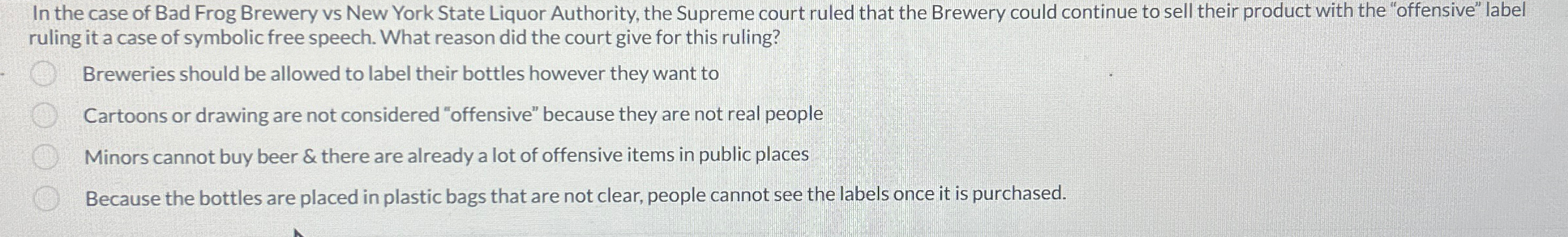 Solved In the case of Bad Frog Brewery vs New York State | Chegg.com