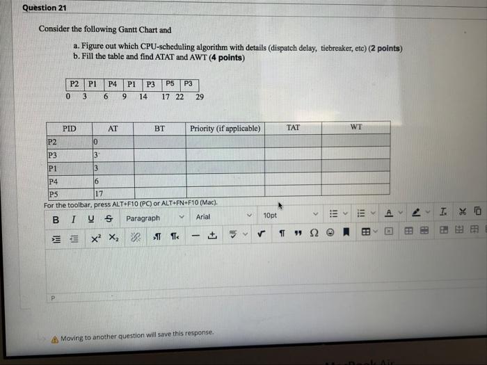 Solved Question 21 Consider the following Gantt Chart and a. | Chegg.com