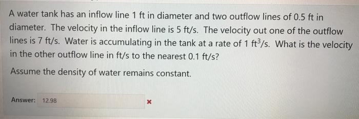 Solved A water tank has an inflow line 1ft in diameter and | Chegg.com