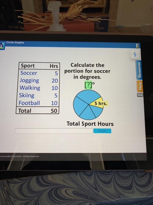 Solved Circle Graphs Sport Soccer Jogging Walking Skiing | Chegg.com