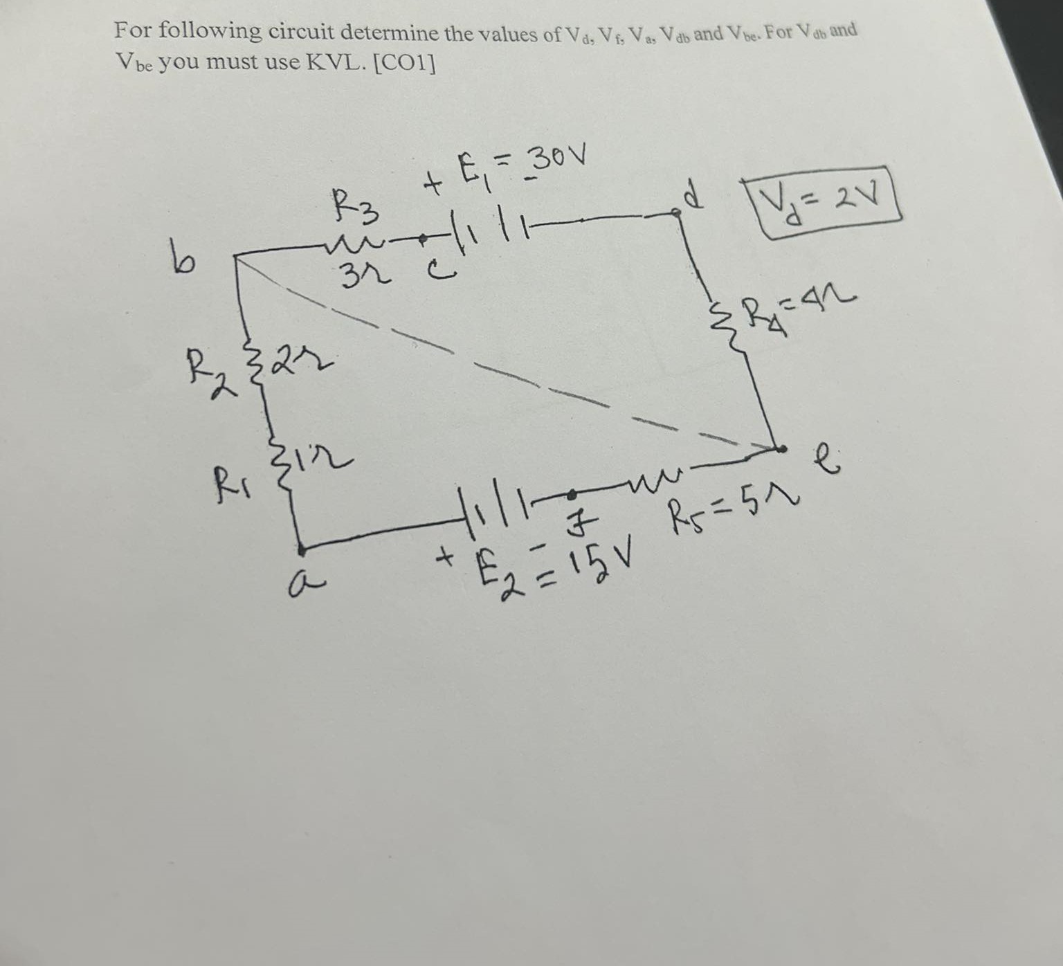 Solved For following circuit determine the values of | Chegg.com