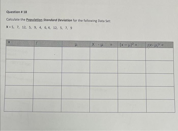 Solved Queston 11Calculate the Population Standard Deviation | Chegg.com