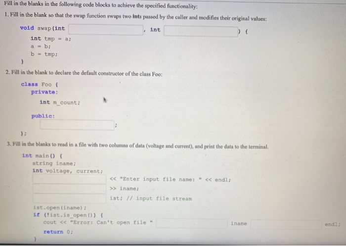 Solved Fill in the blanks in the following code blocks to | Chegg.com