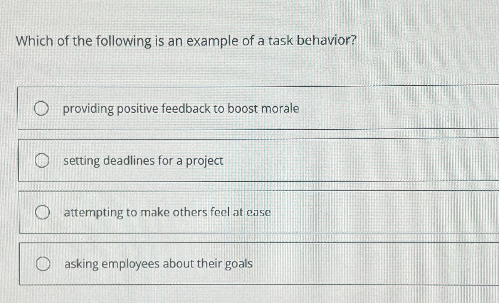 Solved Which of the following is an example of a task | Chegg.com