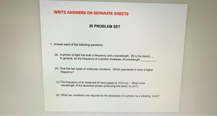 Solved WRITE ANSWERS ON SEPARATE SHEETS IR PROBLEM SET 1. | Chegg.com
