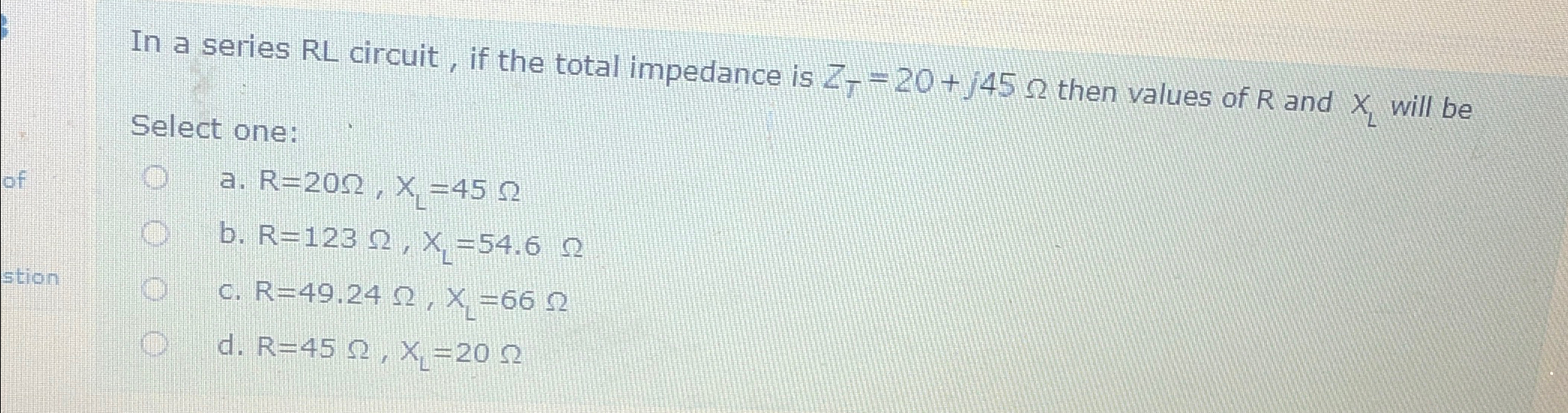 Solved In a series RL circuit, if the total impedance is | Chegg.com