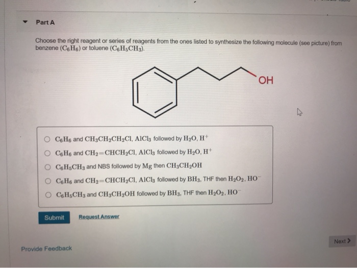 Solved Part A Choose the right reagent or series of reagents | Chegg.com
