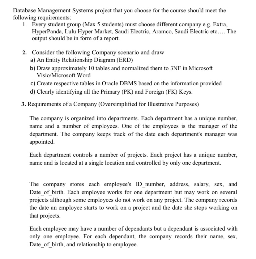 Solved Database Management Systems project that you choose | Chegg.com