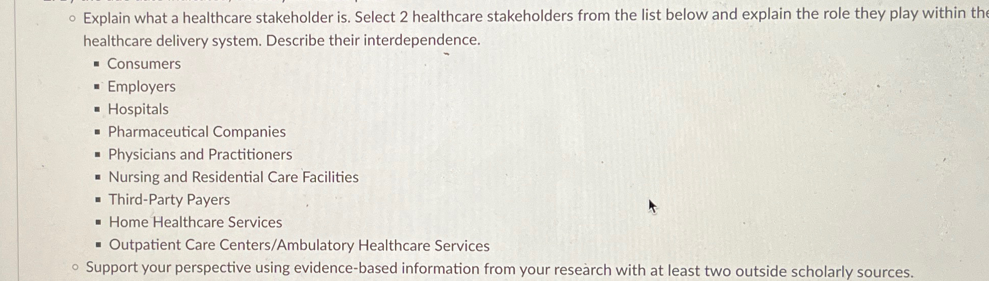 Solved Explain what a healthcare stakeholder is. ﻿Select 2 | Chegg.com