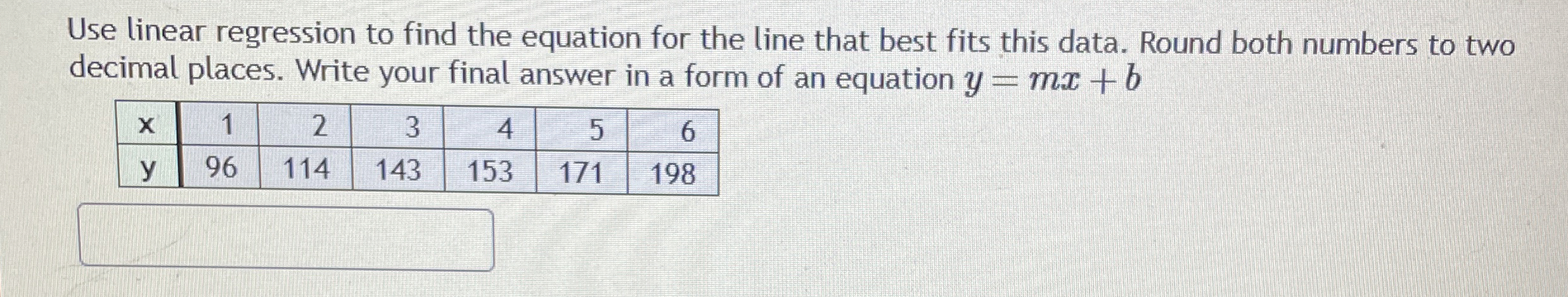 Solved Use linear regression to find the equation for the | Chegg.com