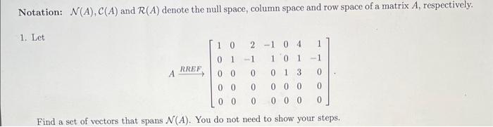 Solved Notation: N(A),C(A) and R(A) denote the null space, | Chegg.com