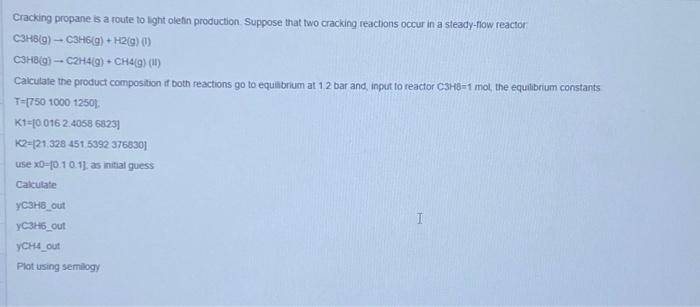 Solved Cracking propane is a route to light oletin | Chegg.com