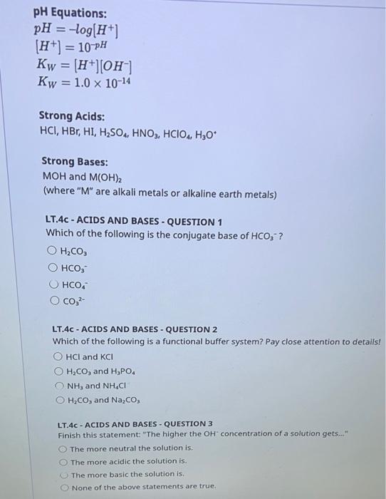 Solved pH Equations: | Chegg.com