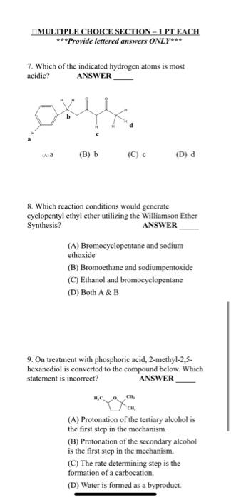 Solved MULTIPLE CHOICE SECTION - 1 PT EACH ***Provide | Chegg.com