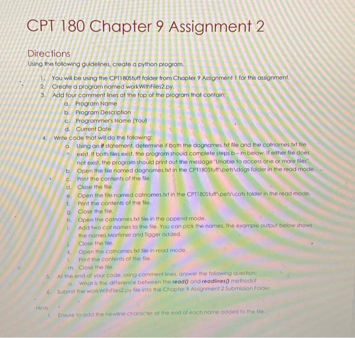 Solved CPT 180 Chapter 9 Assignment 2 Directions Using the | Chegg.com