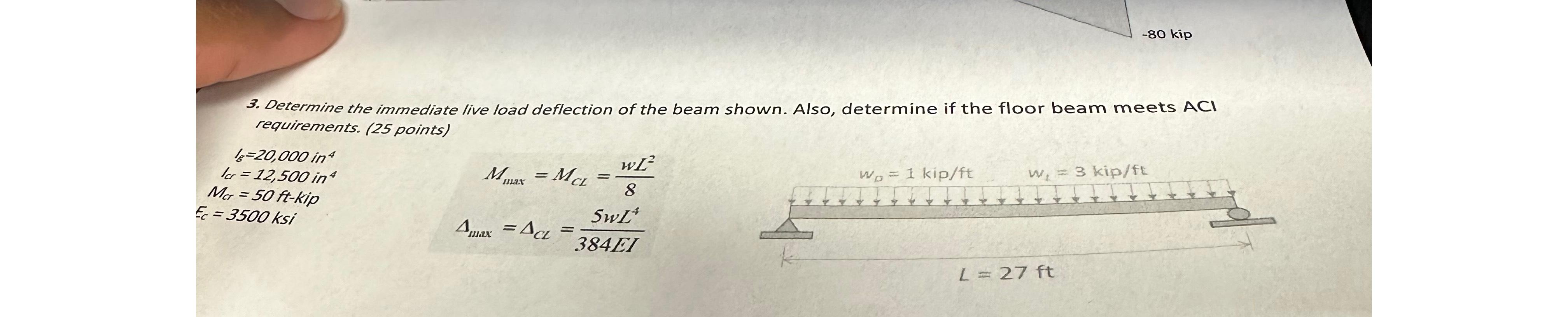 Solved Determine the immediate live load deflection of the | Chegg.com