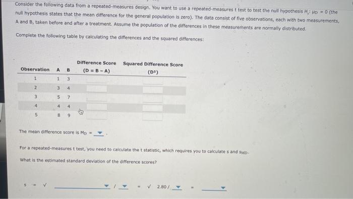 Solved Consider the following data from a repeated-measures | Chegg.com