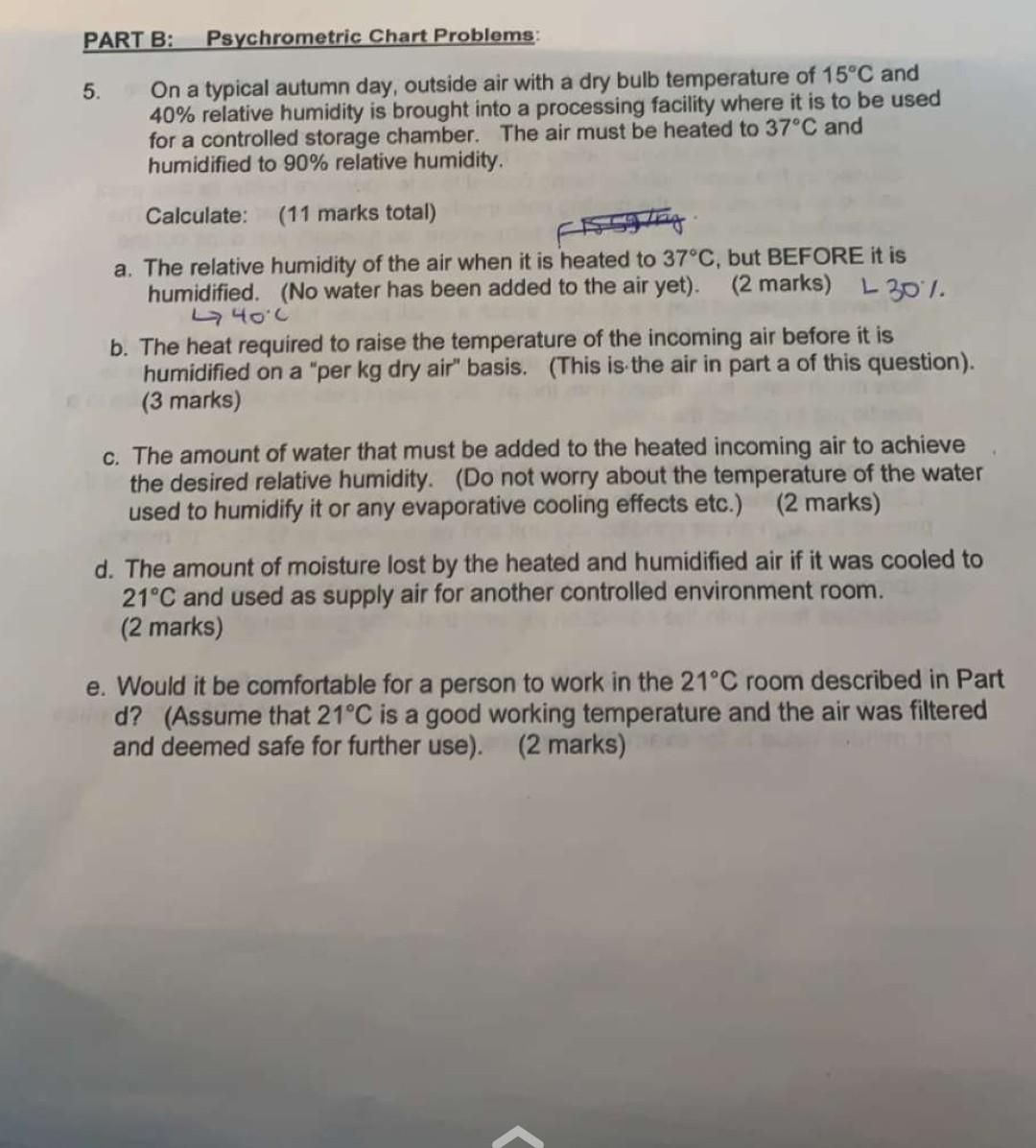 Solved PART B: Psychrometric Chart Problems 5. On a typical | Chegg.com