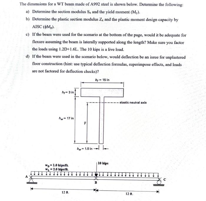 Solved The dimensions for a WT beam made of A992 steel is | Chegg.com
