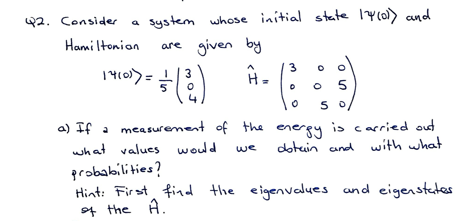 Solved Consider a system whose initial state |ψ(0):|| ﻿and | Chegg.com