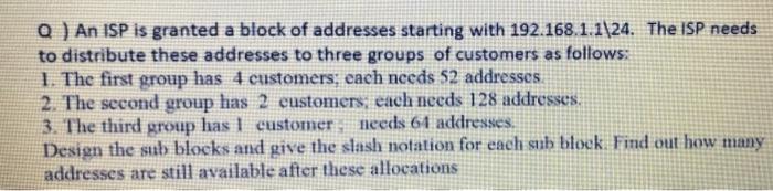Solved Q ) An ISP is granted a block of addresses starting | Chegg.com