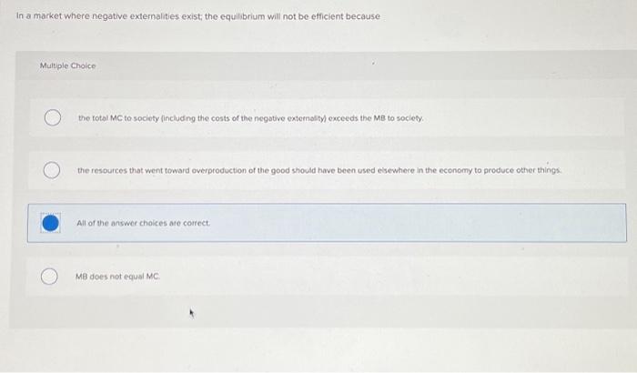 Solved In a market where negative externalities exist; the | Chegg.com