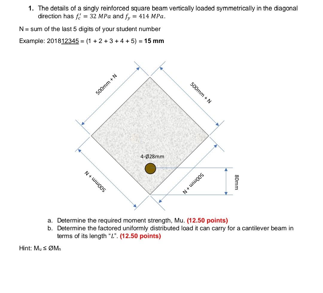 Solved 1. The details of a singly reinforced square beam | Chegg.com