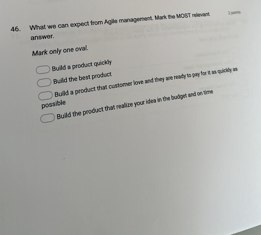 Solved What we can expect from Agile management. Mark the | Chegg.com