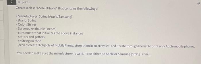 Solved Create a class "MobilePhone" that contains the | Chegg.com