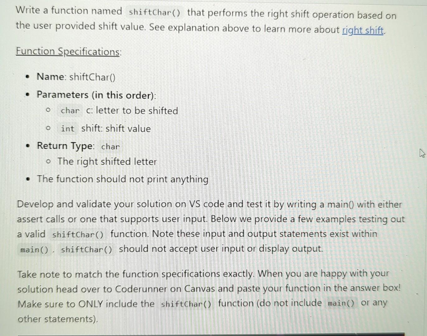 Solved the user provided shift value. See explanation above | Chegg.com
