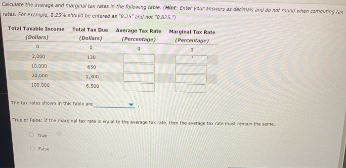 Solved Calculate the average and marginal tax rates in the | Chegg.com