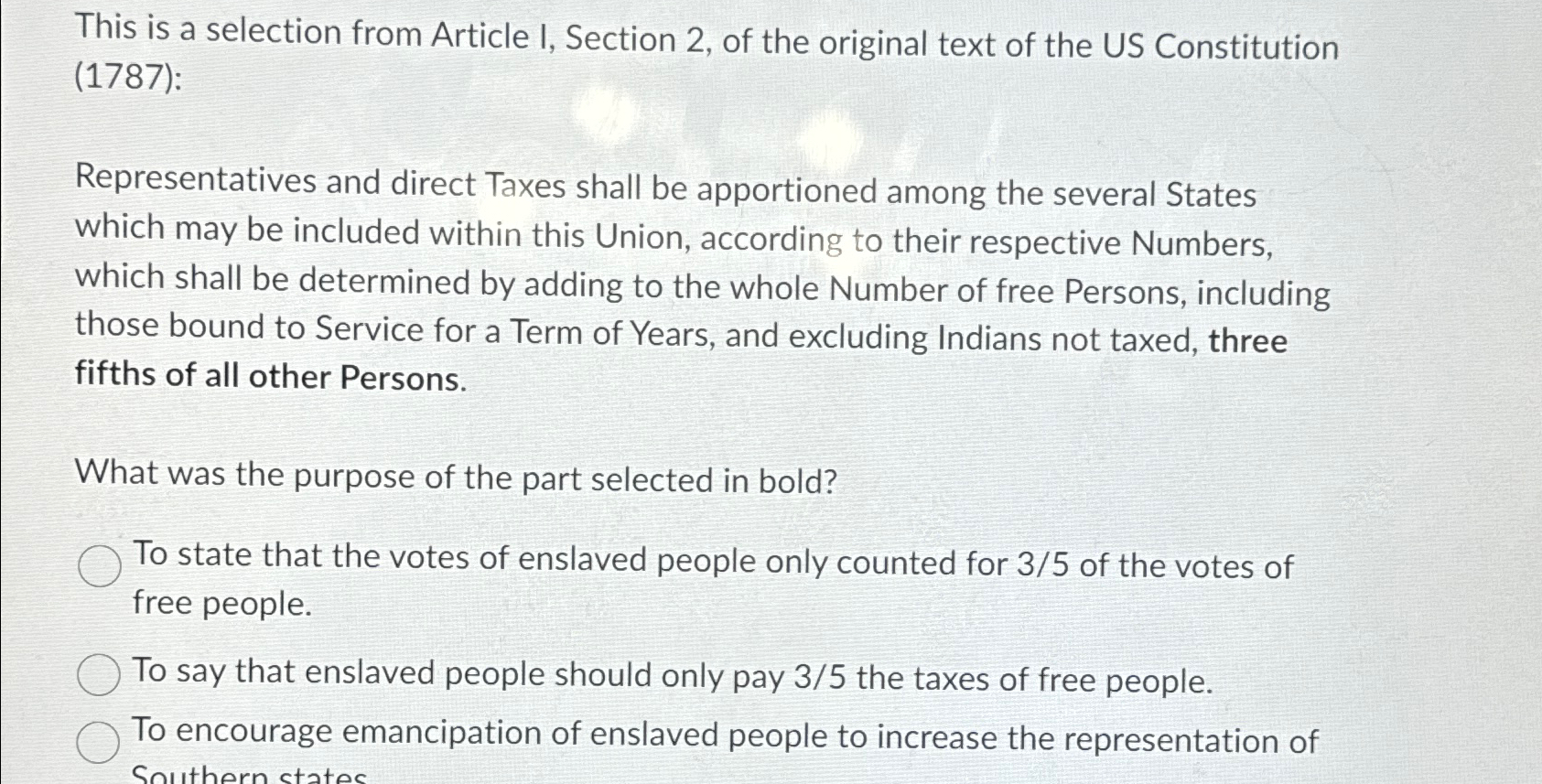 Solved This is a selection from Article I, Section 2, ﻿of | Chegg.com