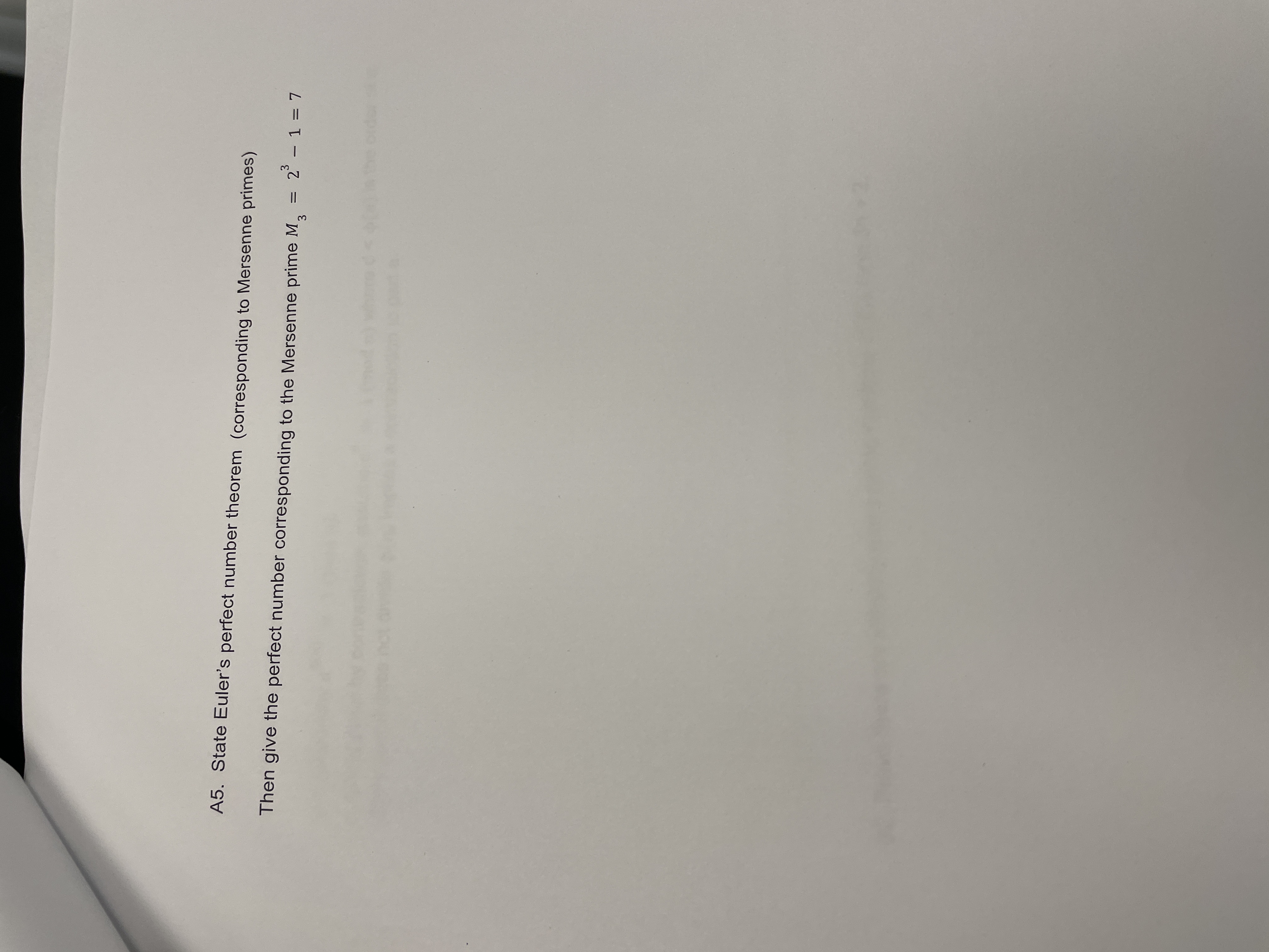 Solved A5. ﻿State Euler's perfect number theorem | Chegg.com