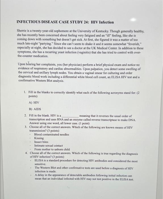 Solved INFECTIOUS DISEASE CASE STUDY 24: HIV Infection | Chegg.com