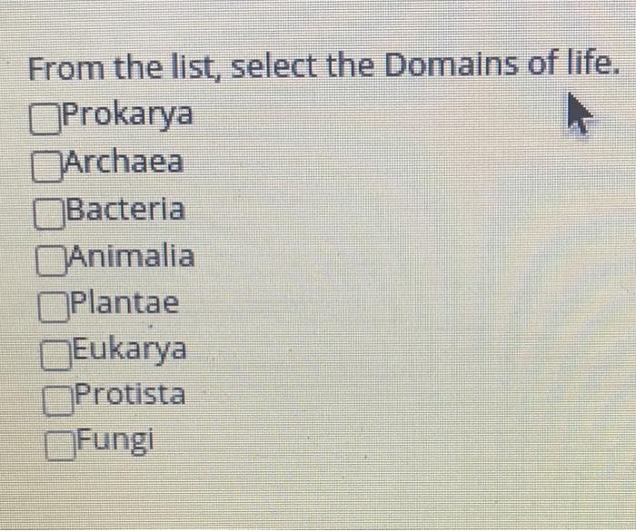 Solved From the list, select the Domains of life. Prokarya | Chegg.com