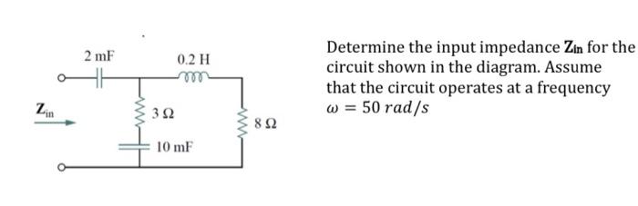 Solved Determine the input impedance Zin for the circuit | Chegg.com