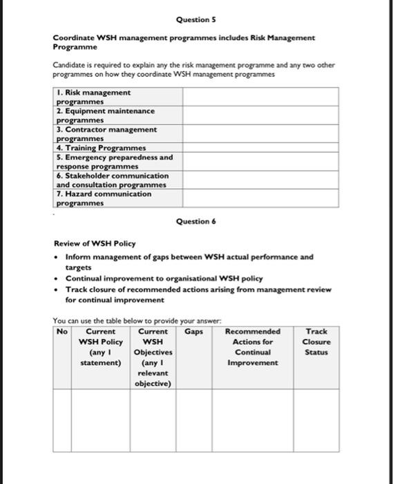 Coordinate WSH management programmes includes Risk | Chegg.com