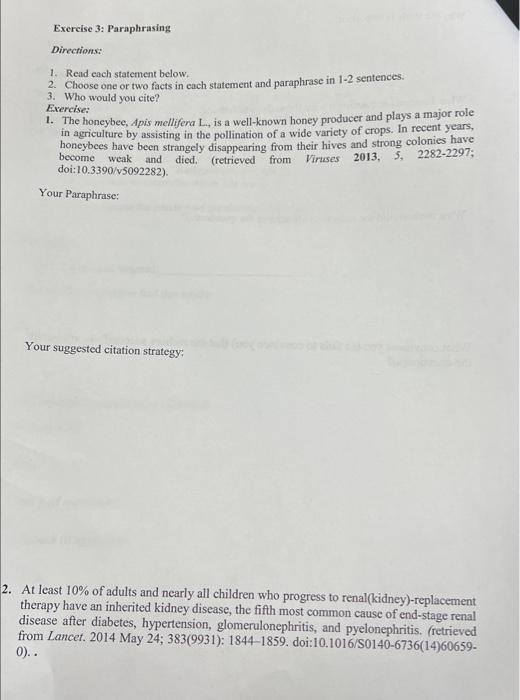 Solved Exercise 3: Paraphrasing Directions: 1. Rend each | Chegg.com