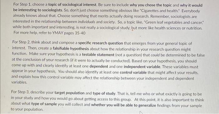 For Step 1. choose a topic of sociological interest. | Chegg.com