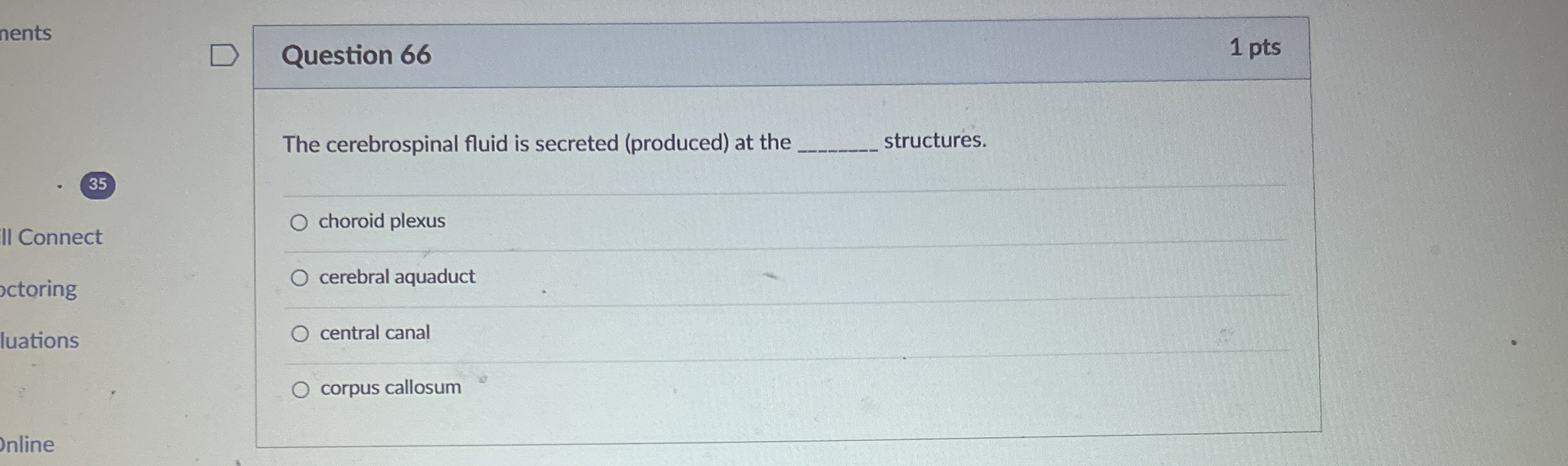 Solved Question 661 ﻿ptsThe cerebrospinal fluid is secreted | Chegg.com