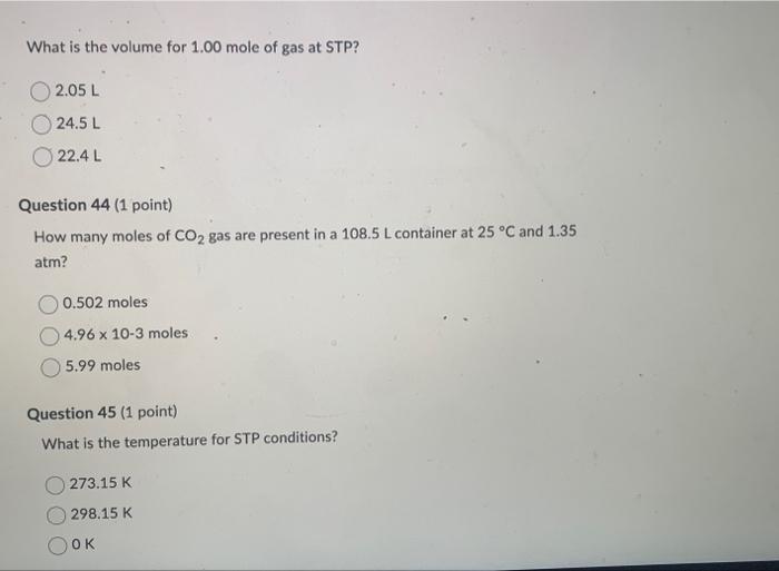 Solved What is the volume for 1.00 mole of gas at STP? 2.05 | Chegg.com