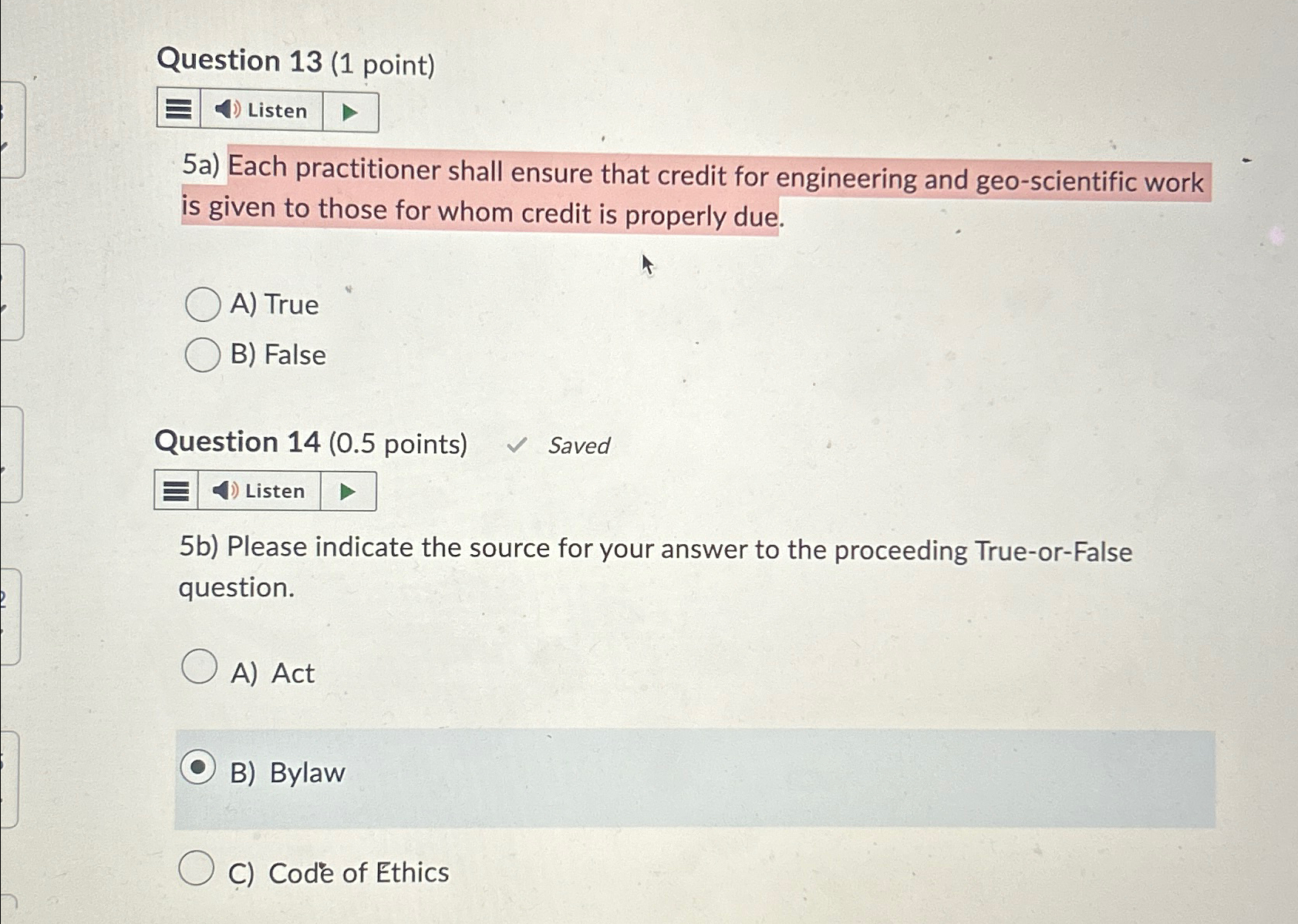 Solved Question 13 (1 ﻿point)Listen5a) ﻿Each practitioner | Chegg.com