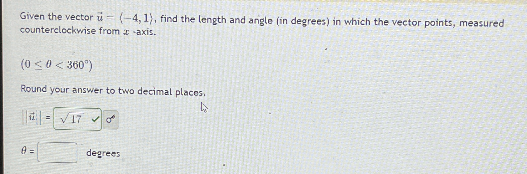 Solved Given the vector vec(u)=(:-4,1:), ﻿find the length | Chegg.com
