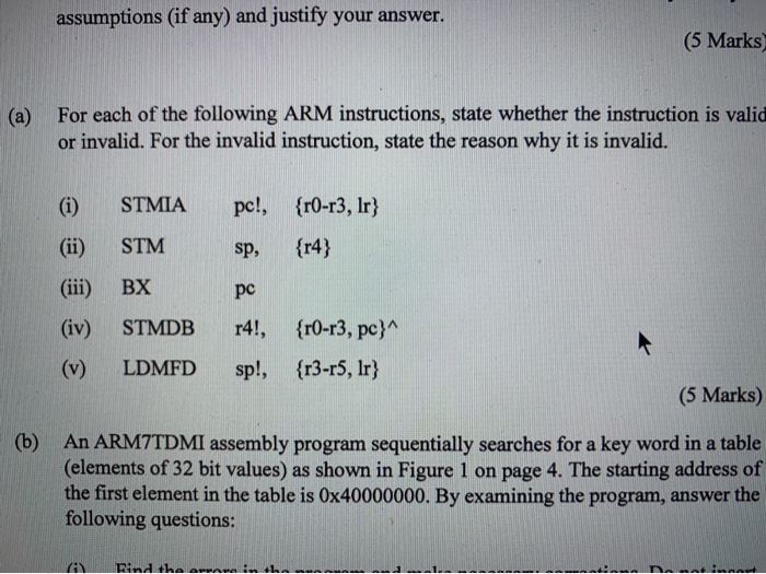 (5 Marks) b) An ARM7TDMI assembly program | Chegg.com