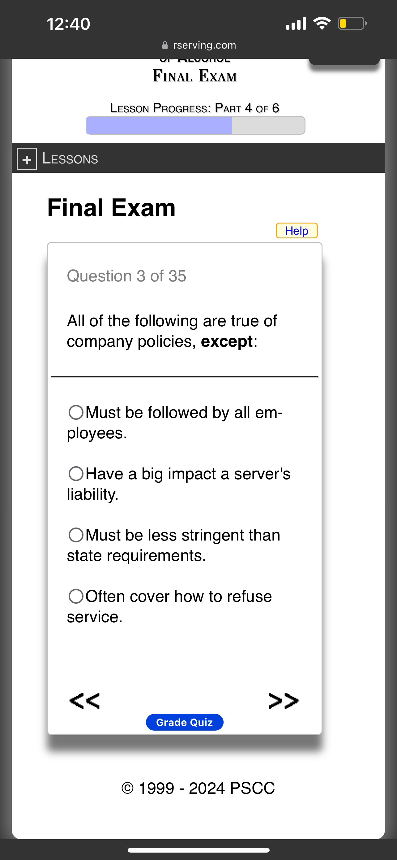 Solved 12:40rserving.comFinal ExamLesson Progress: Part 4 | Chegg.com Solved 12:40rserving.comFinal ExamLesson Progress: Part 4 | Chegg.com