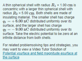 A thin spherical shell with radius R1=1.00cm | Chegg.com